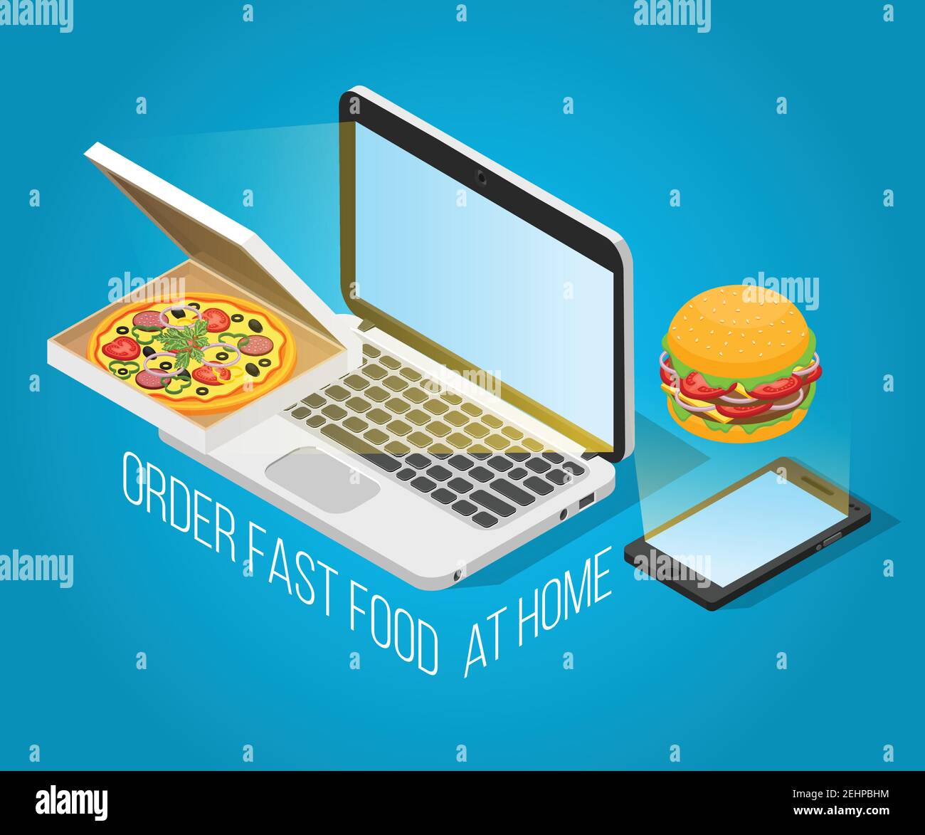Fast food order at home isometric design concept with notebook ...