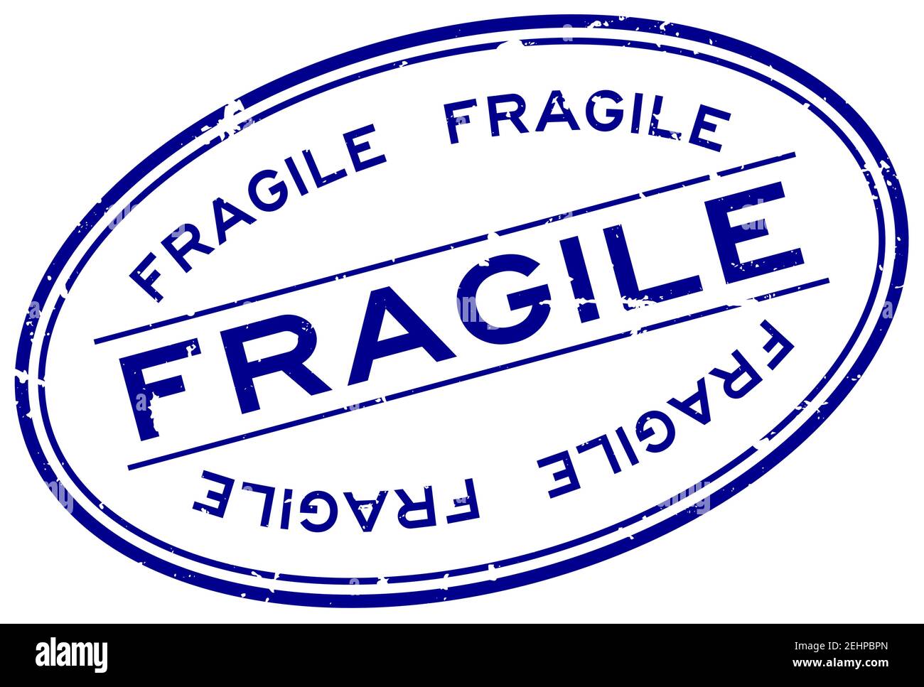 Grunge blue fragile word oval rubber seal stamp on white background ...