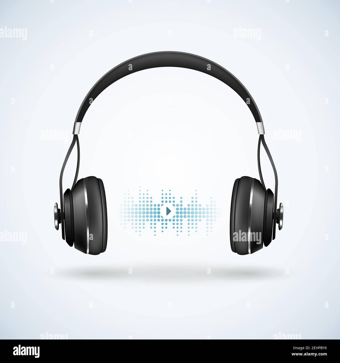 Realistic wireless black earphones with headband on light background ...