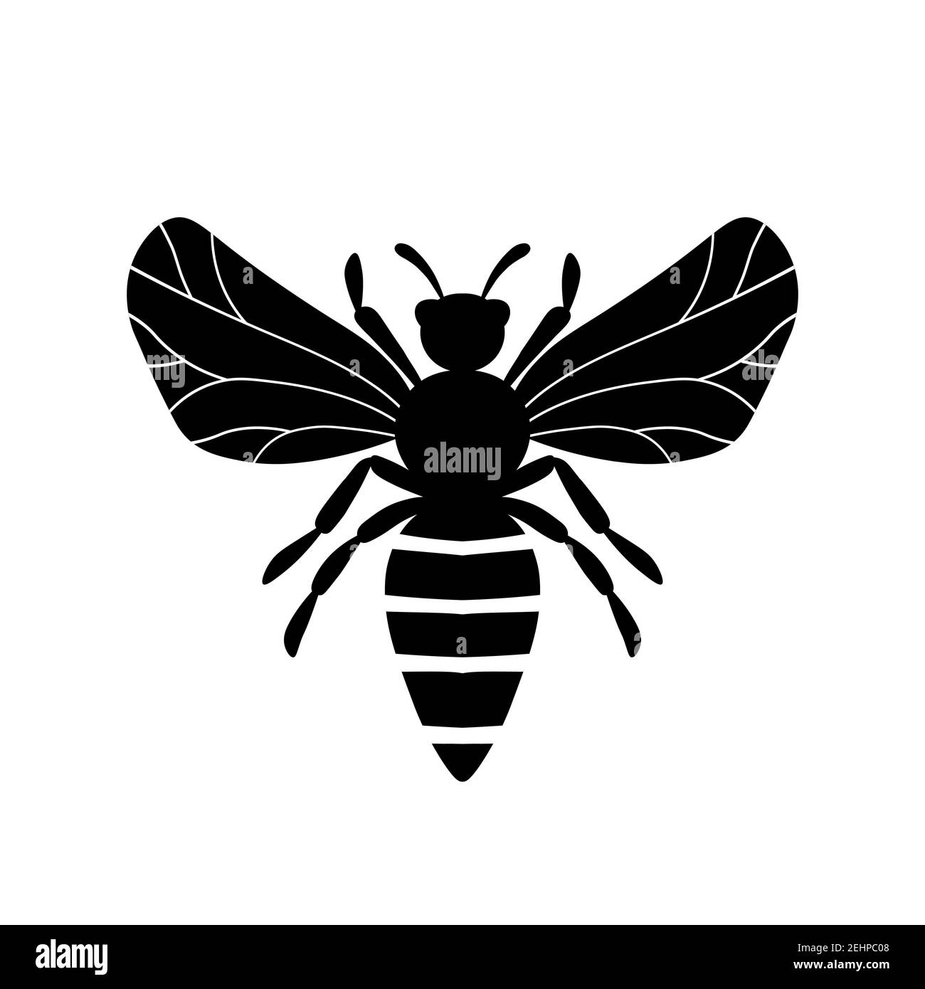 Cartoon cute bee mascot. Bee flies. Small wasp. Outline black logo ...