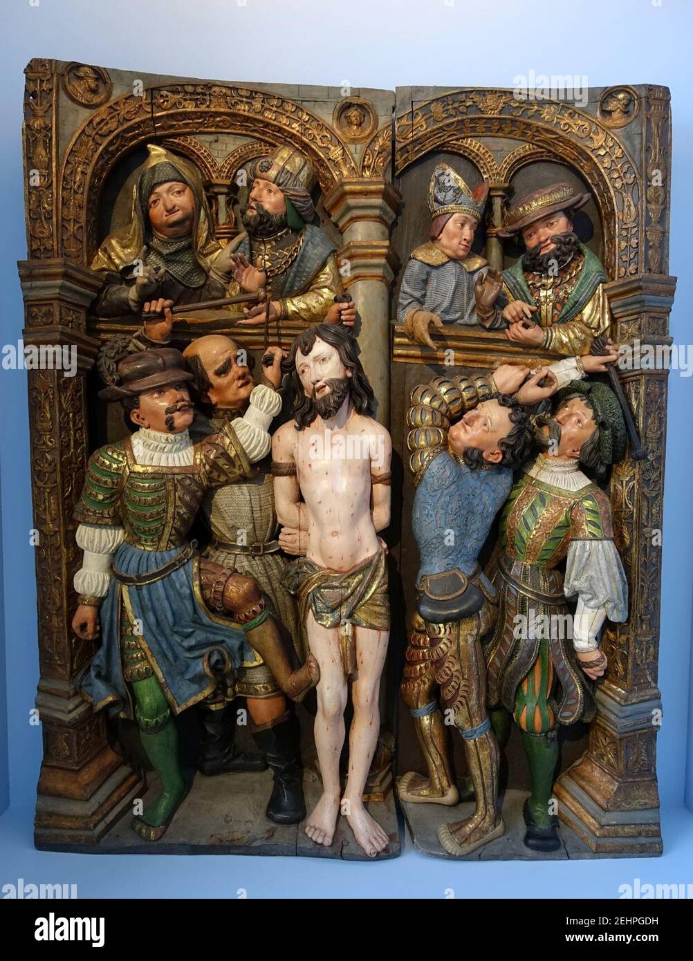 Passion relief by workshop of Niclaus Weckmann, Flagellation of Christ, Ulm, Kreis Ulm, original ...