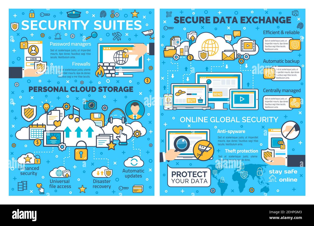 Internet security and personal cloud storage web protection. Vector ...