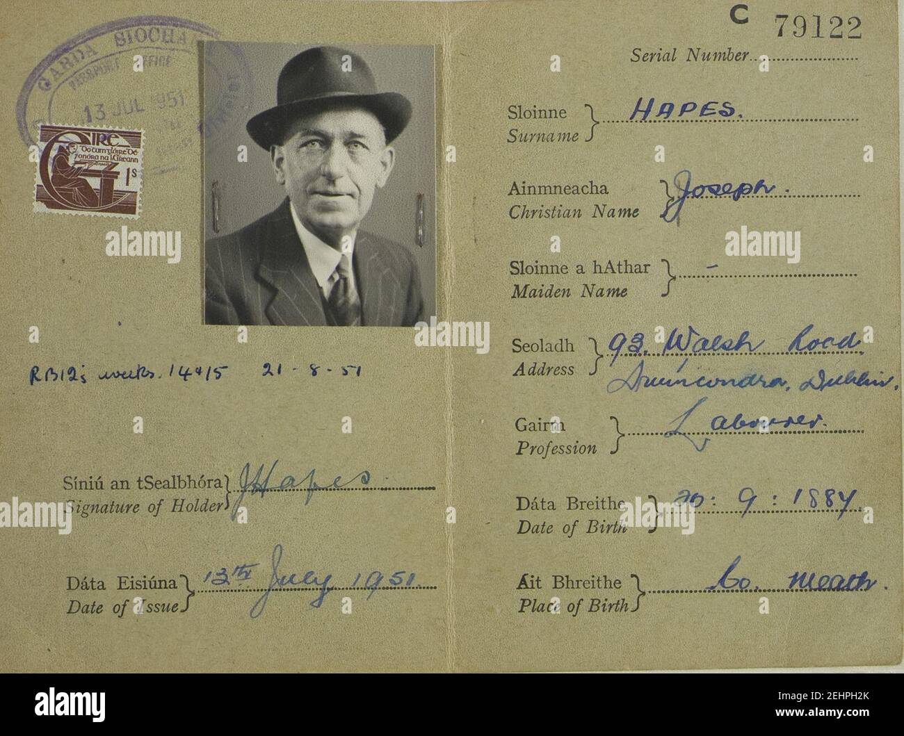 Passport of Joseph Heapes, Royal Irish Rifles, in later life Stock ...