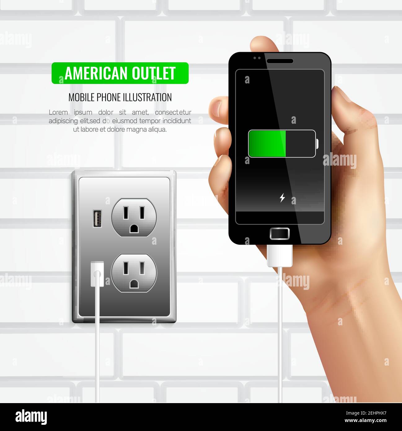 Colored stylish american outlet mobile phone composition with charging ...