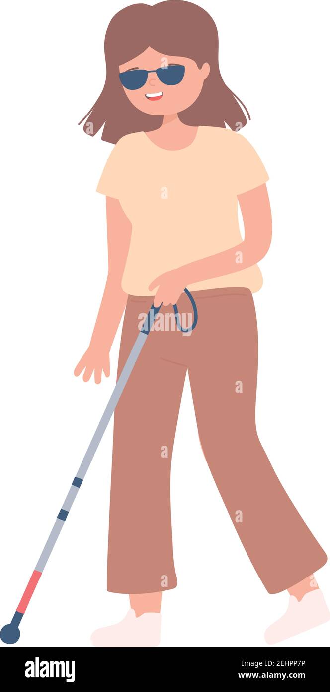blind woman wearing glasses with a cane walking vector cartoon ...