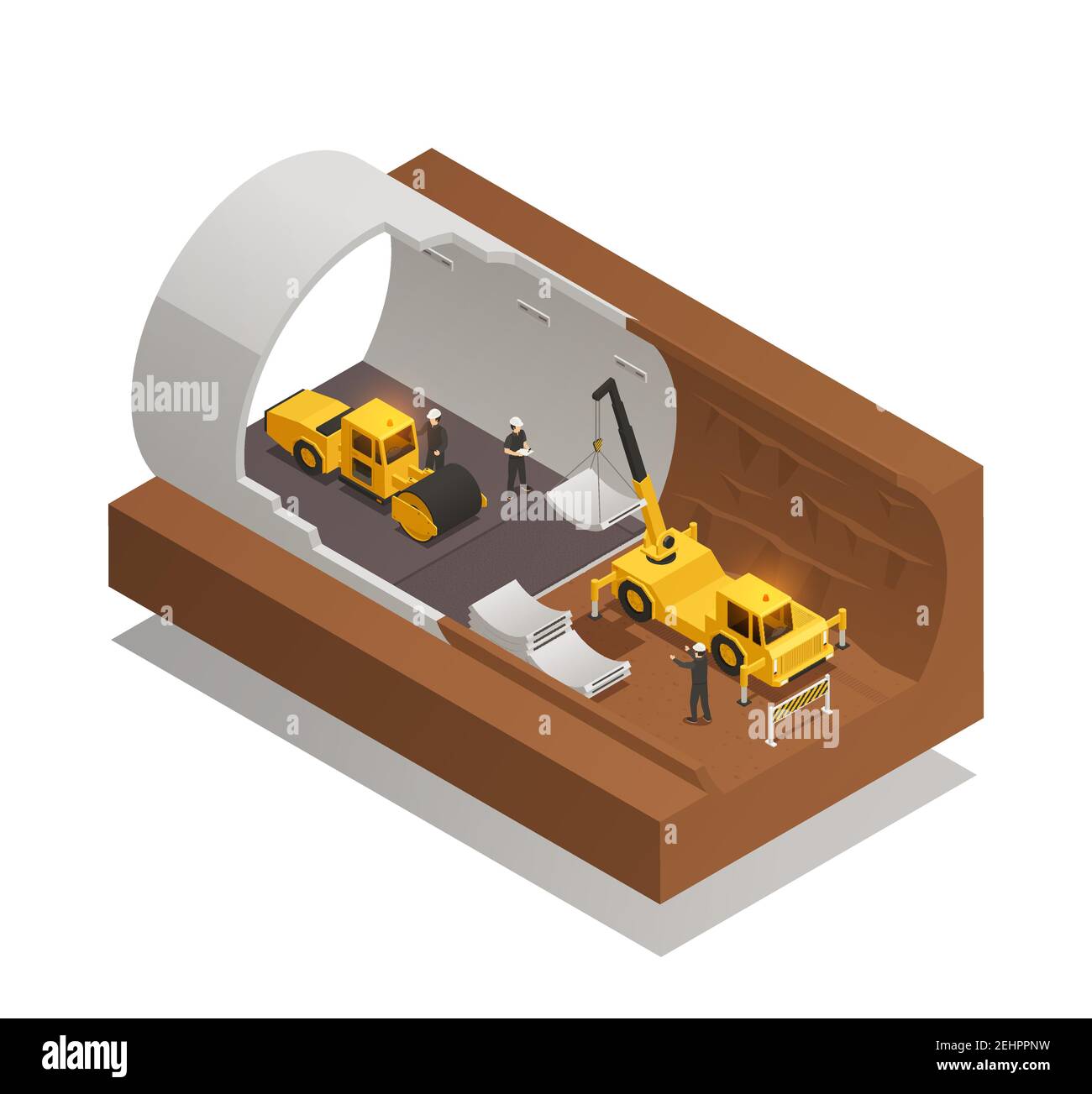 Isometric composition with underground tunnel construction process on ...