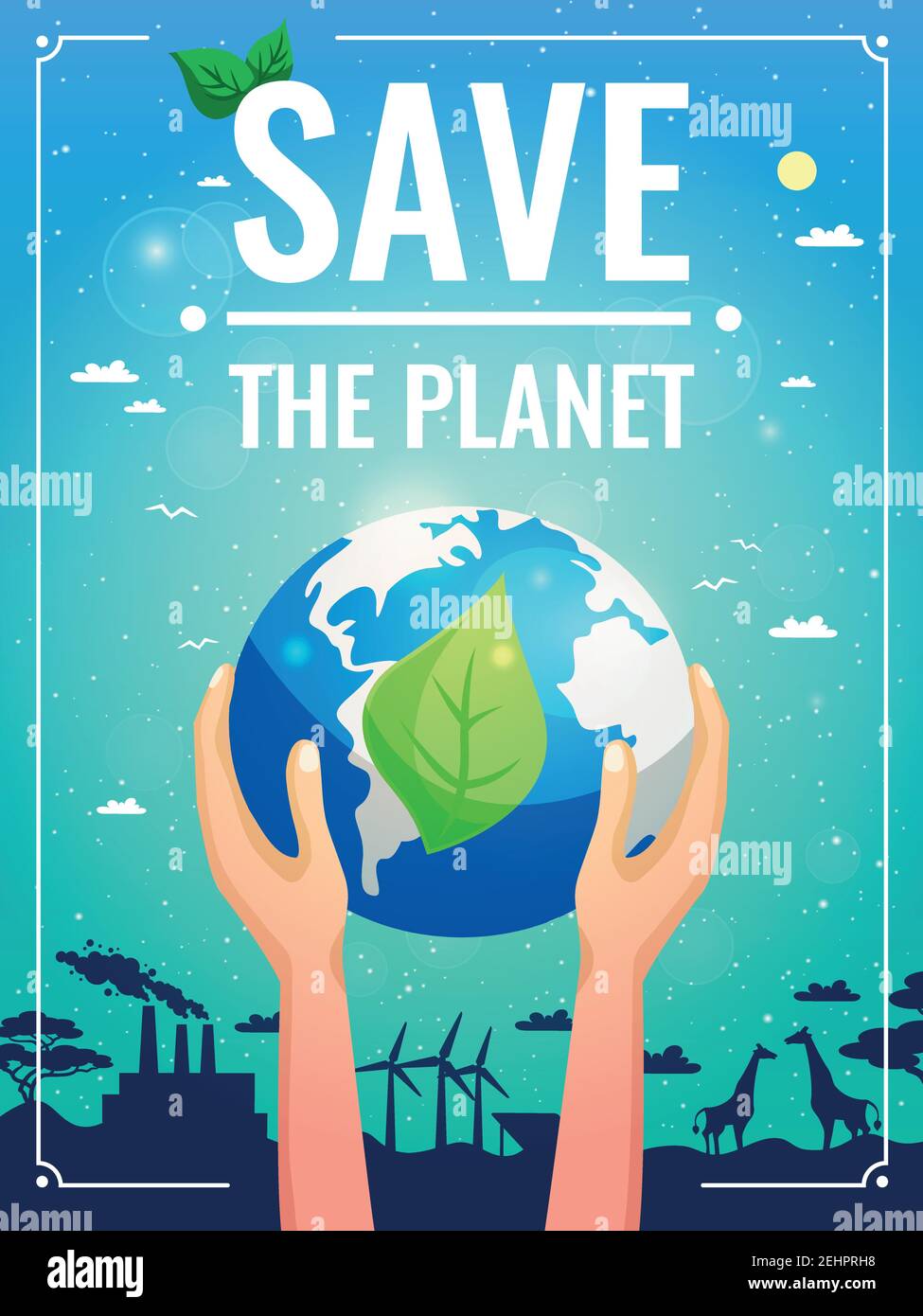 Ecology colored poster with planet in the hands and save the planet ...