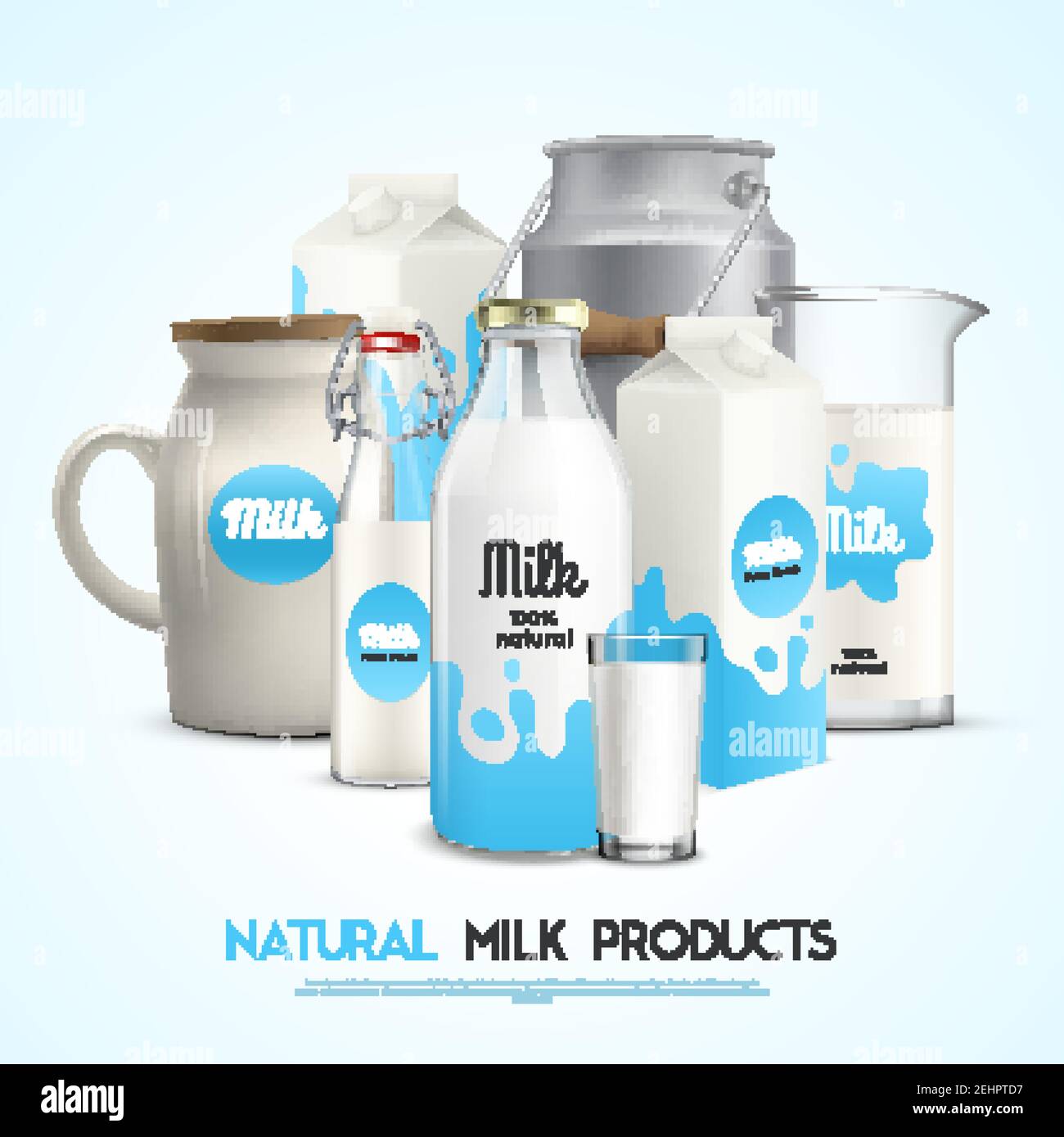 Milk product background with realistic images of branded milk packaging ...