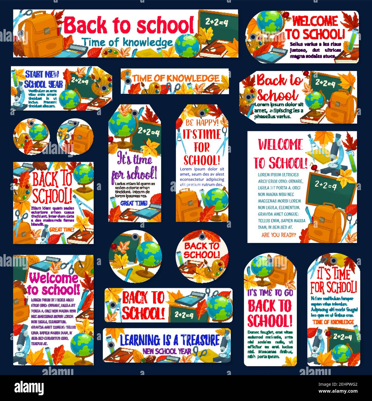 Back to School poster, banner and tag label for September autumn ...