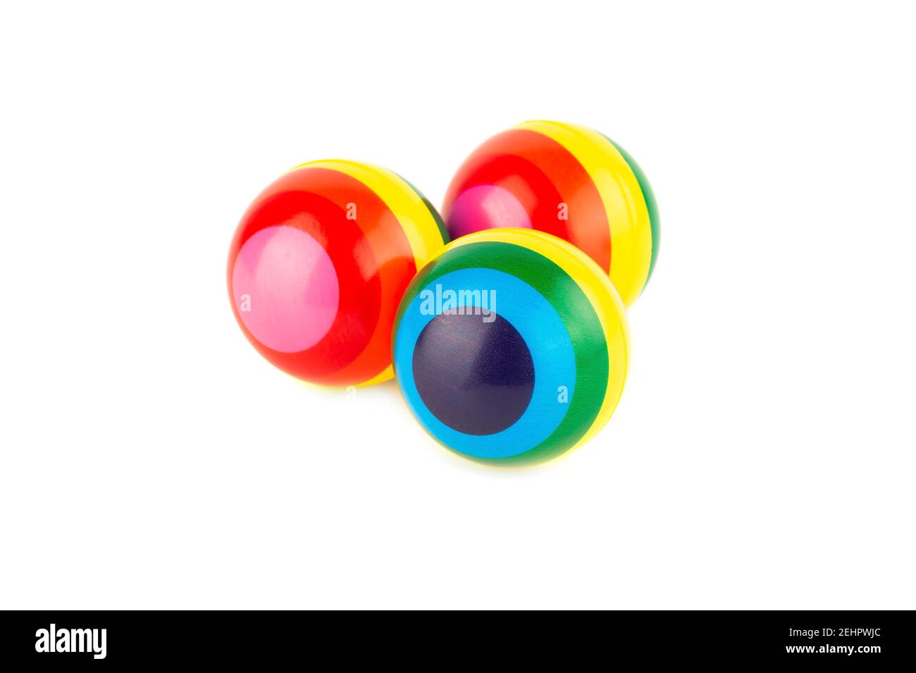 Three colorful striped rubber balls isolated on white background Stock ...