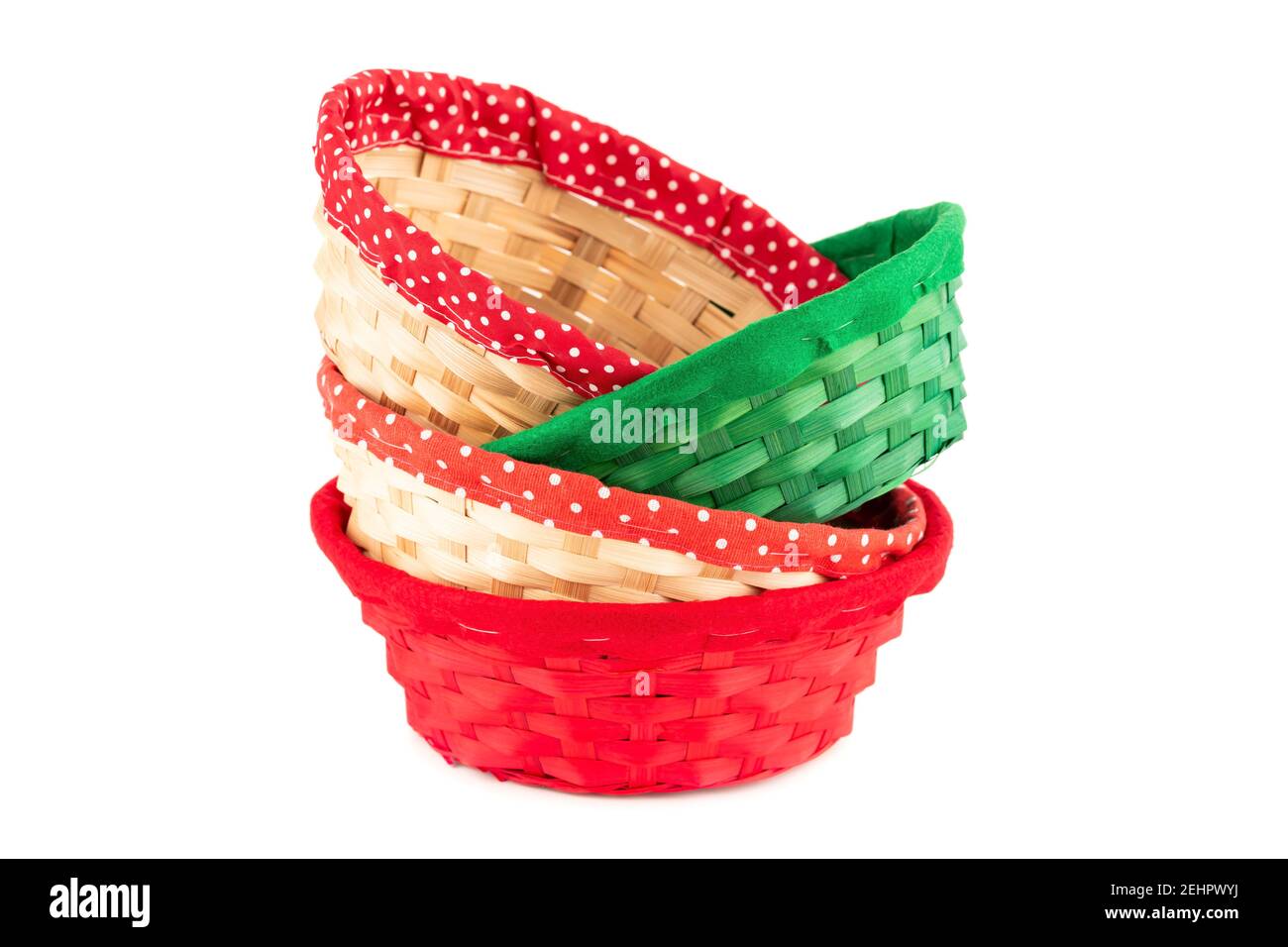 Four colorful empty wicker baskets isolated on white background Stock ...