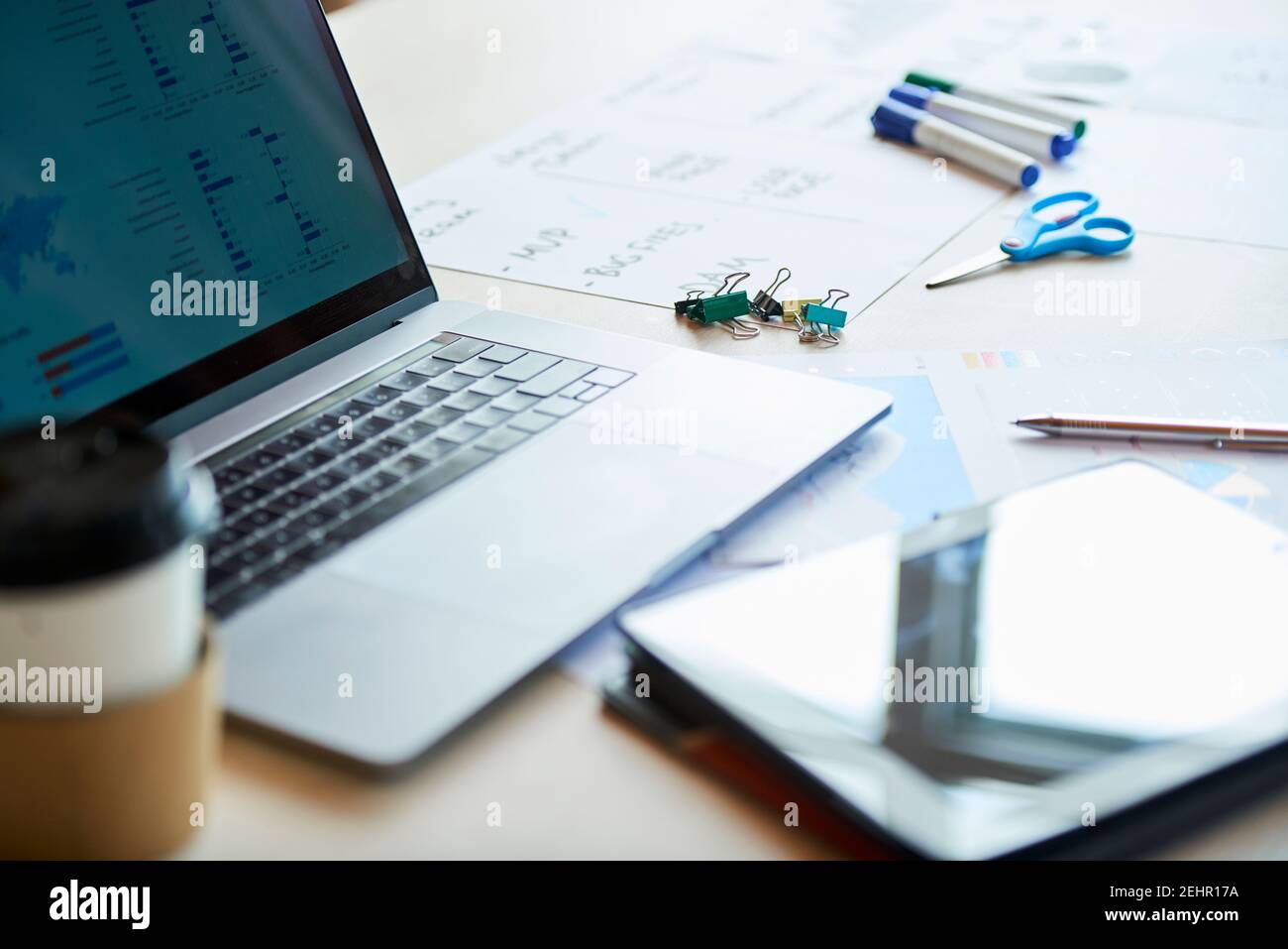 Office desk with stationary Stock Photo - Alamy