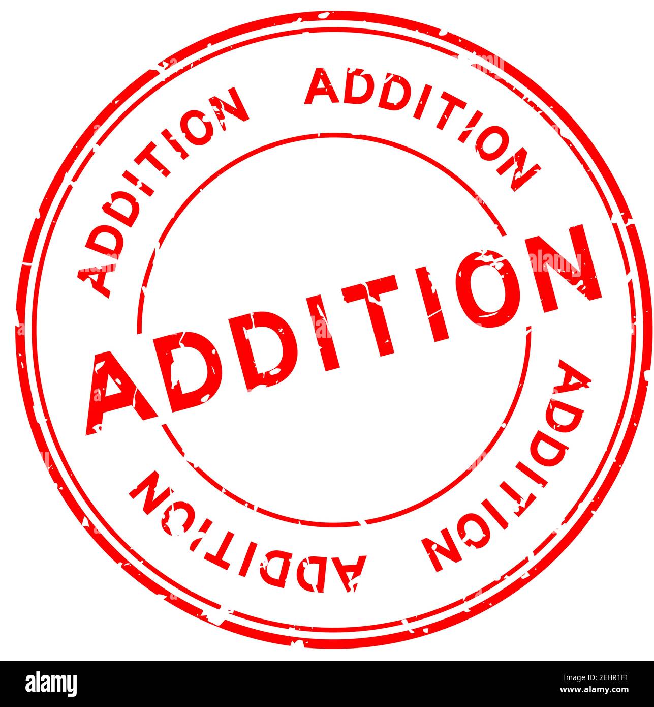 Grunge red addition word round rubber seal business stamp on white ...