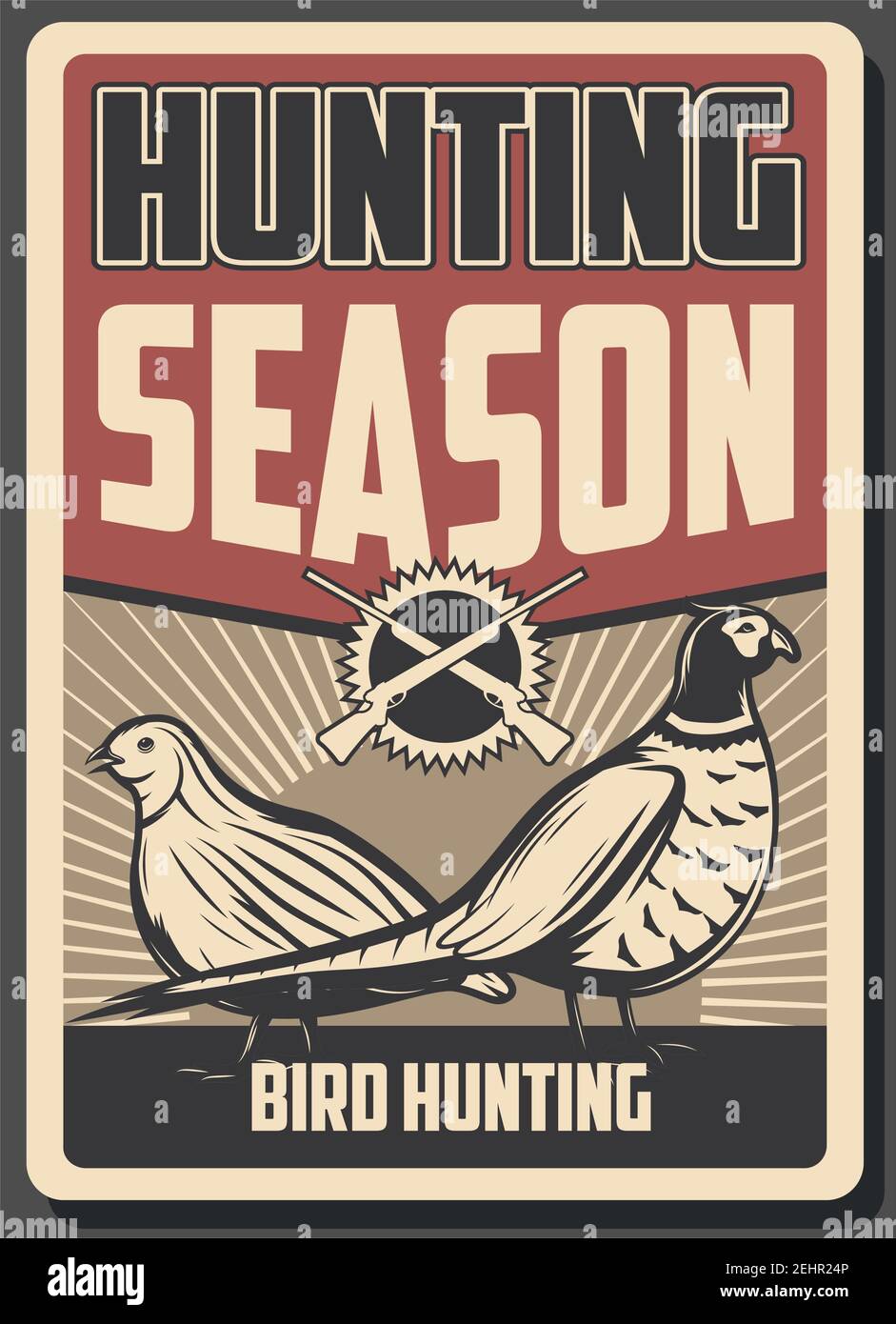 Hunting sport retro poster, wild birds and guns. Pheasant and quail ...