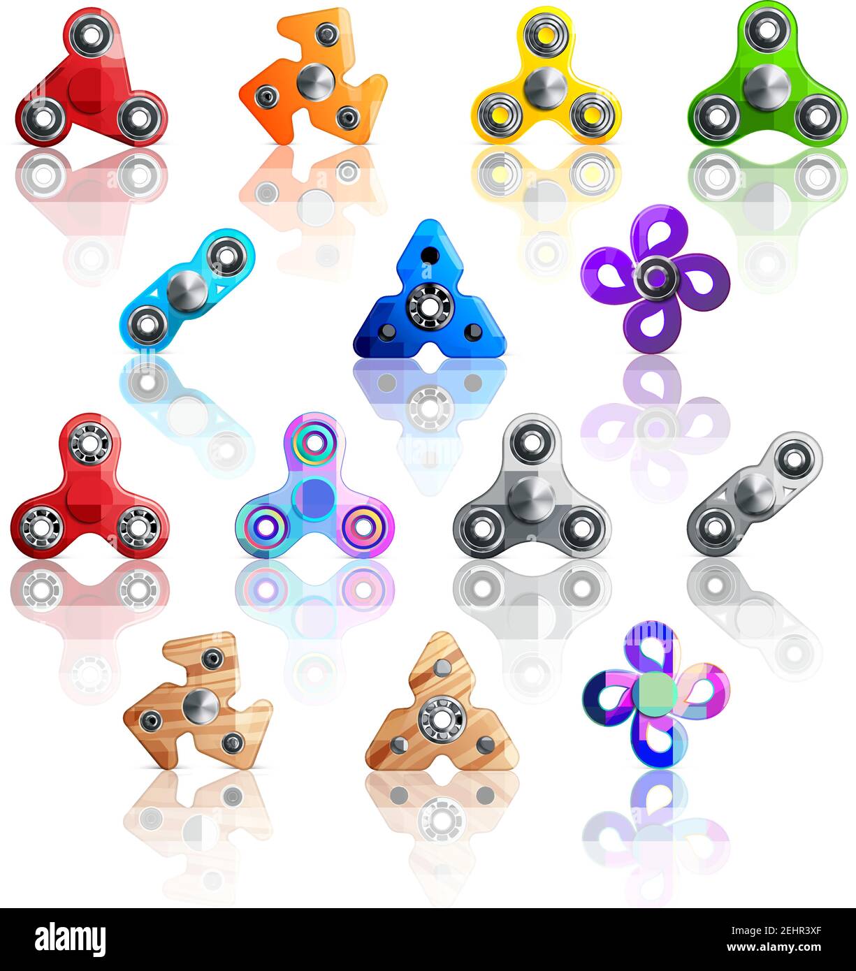 Colored and isolated hand spinner toys icon set with different sizes ...
