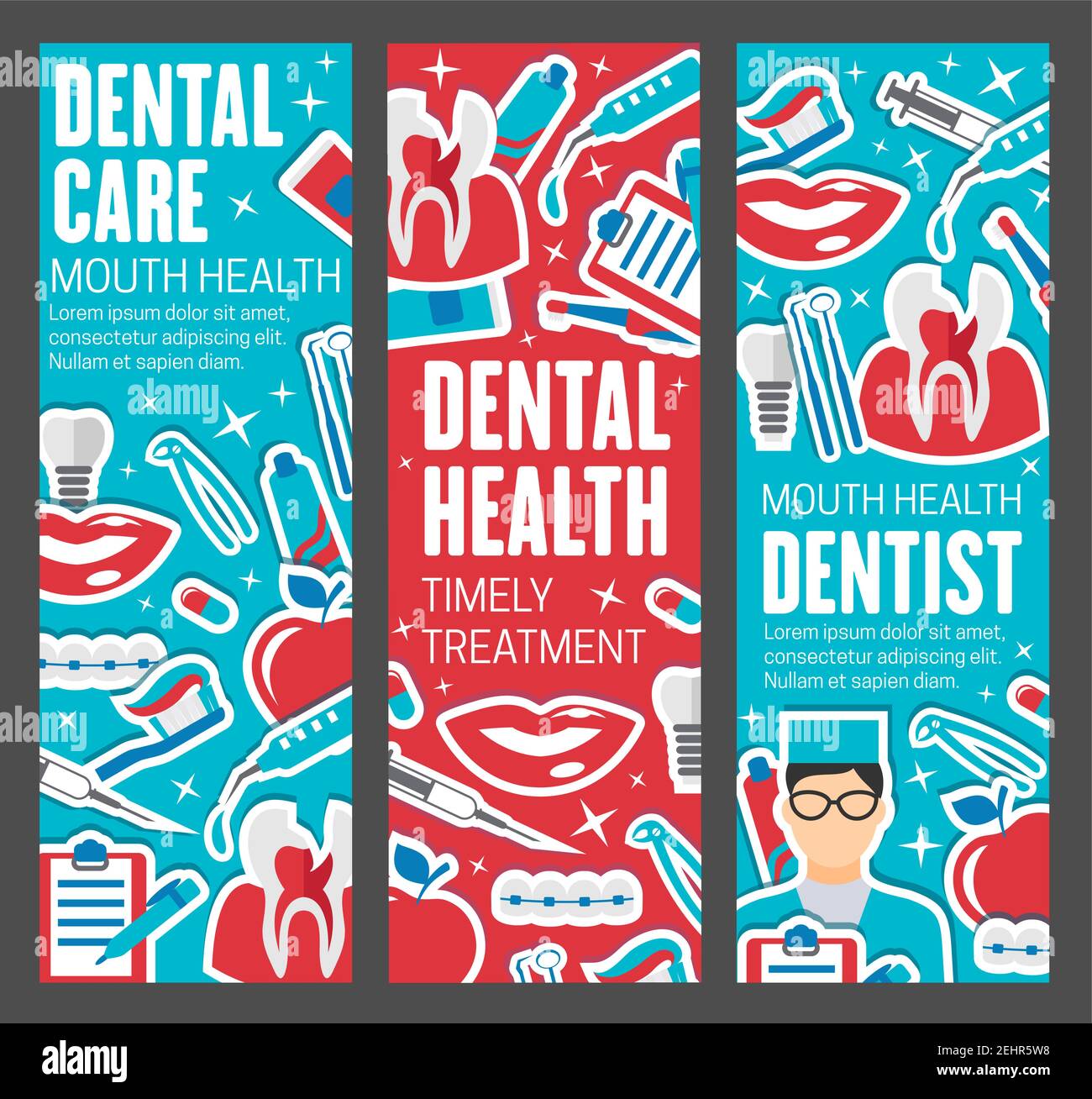 Dental care banners, dentistry medicine. Dentist doctor with teeth ...