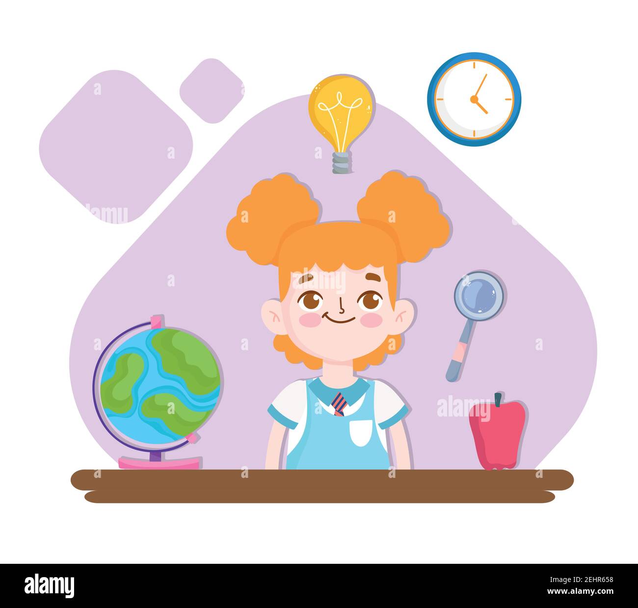 School cute pupil with globe map and apple cartoon vector illustration ...
