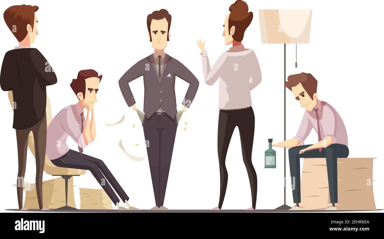 Business failure retro cartoon poster with upset project manager and ...