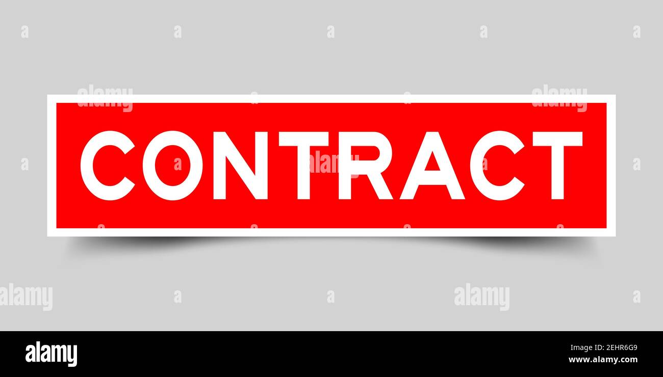 Label sticker in red color square shape as word contract on white ...