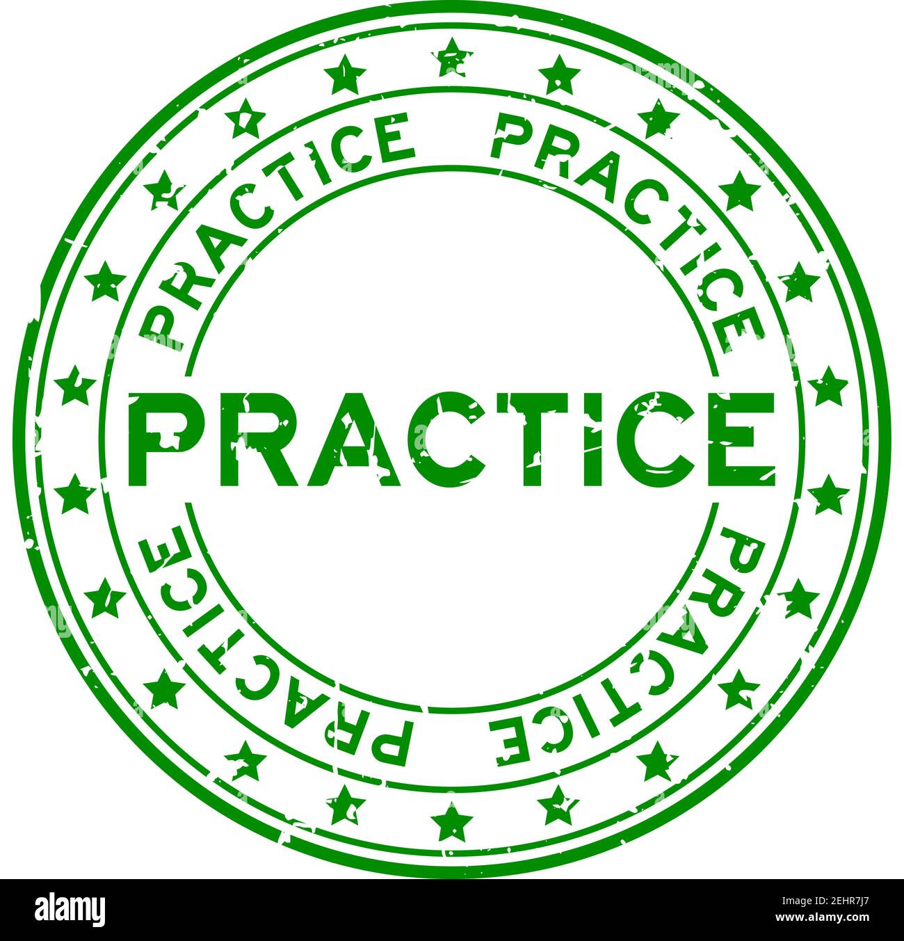 Grunge green practice word with star icon round rubber seal stamp on ...