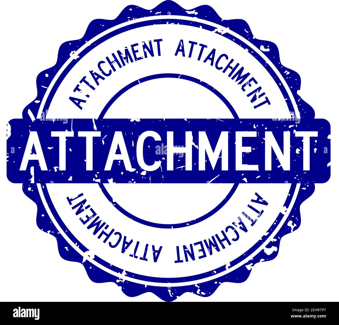 Grunge blue attachment word round rubber seal stamp on white background ...