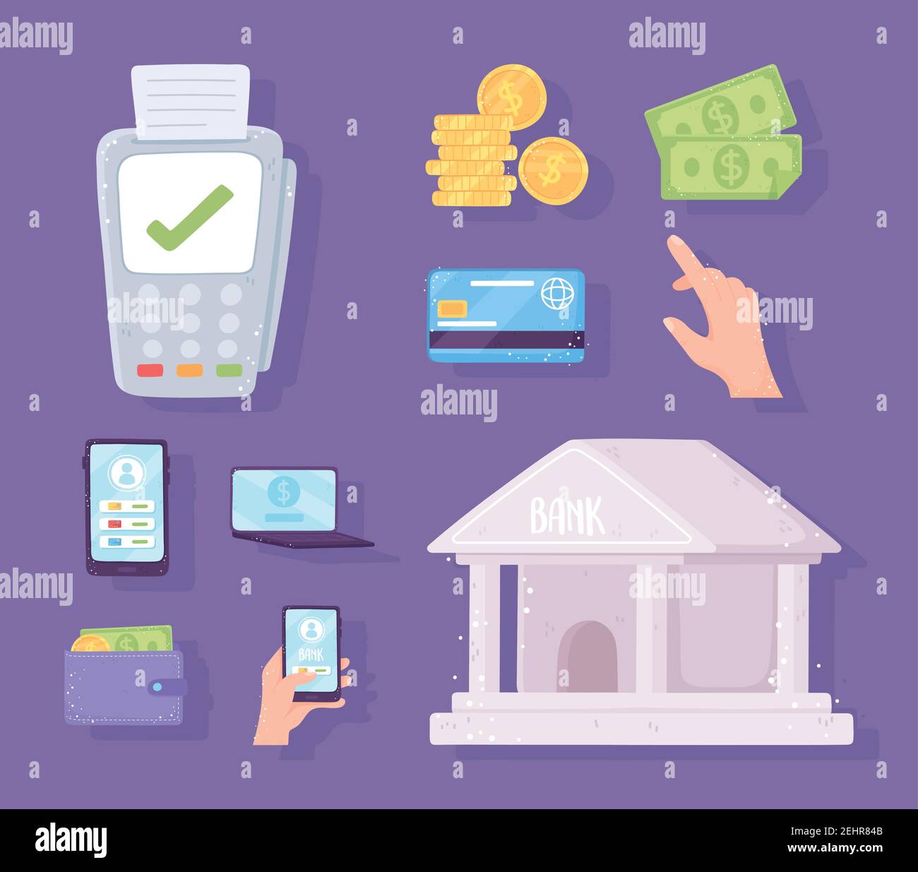 set online banking bank pos terminal credit bills coins wallet ...