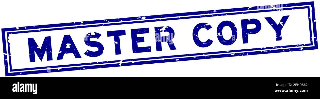 Grunge blue master copy word rubber seal stamp on white background ...