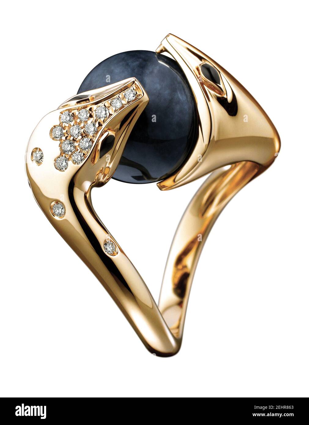 Expensive diamond snake shaped ring with stone - studio shot on white ...