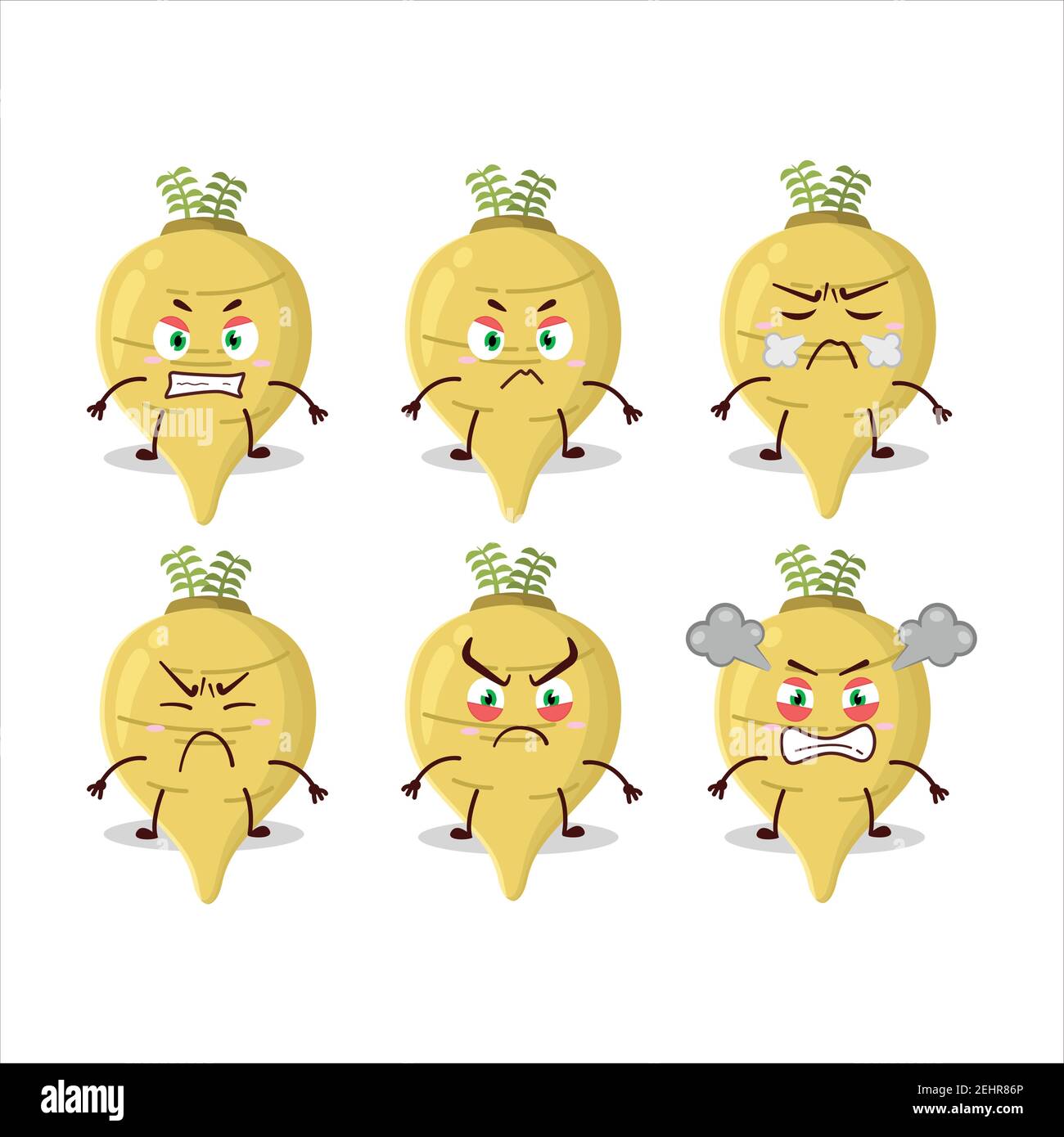 Parsnip cartoon character with various angry expressions. Vector ...
