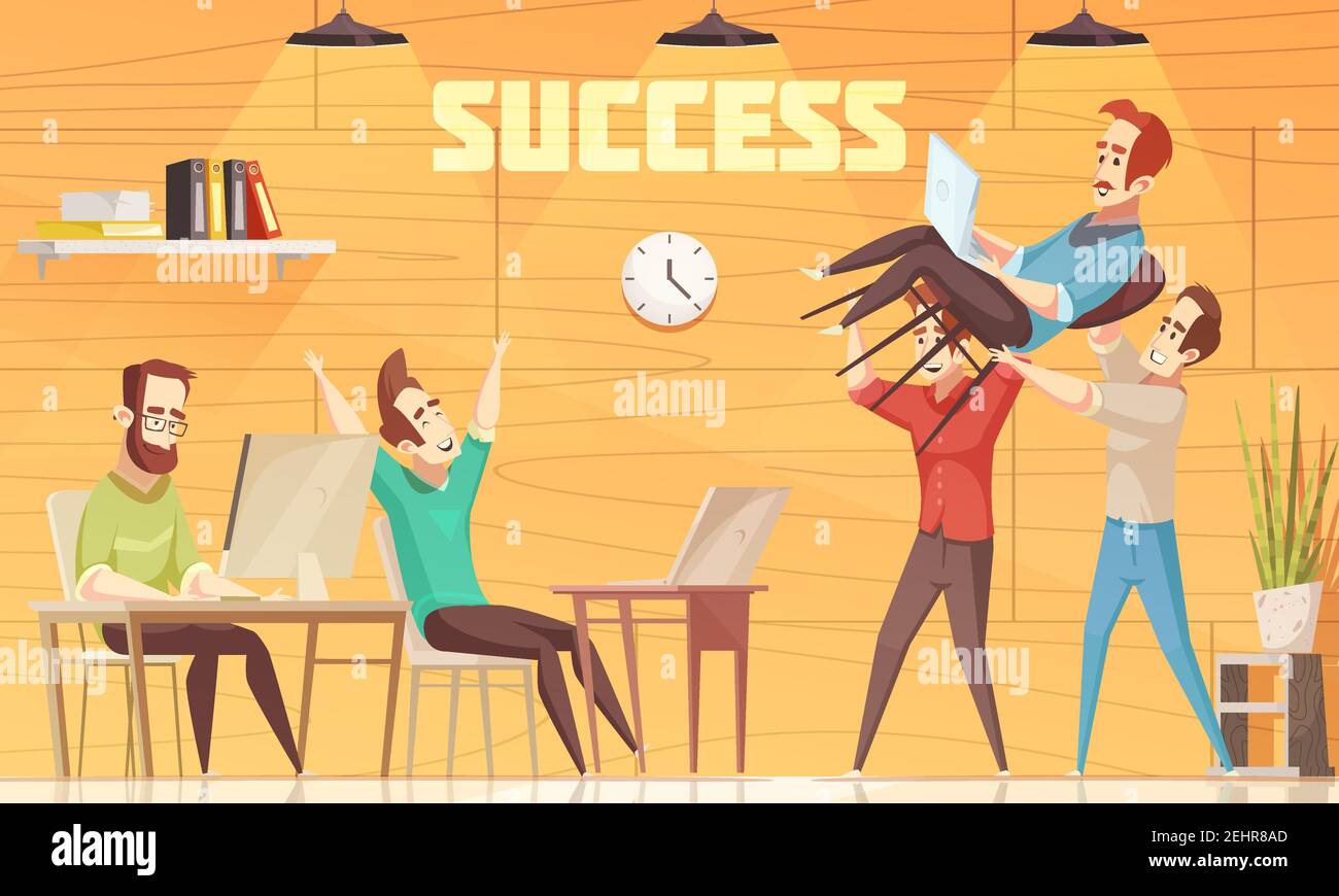 Crowdfunding flat cartoon vector illustration with happy collective of ...