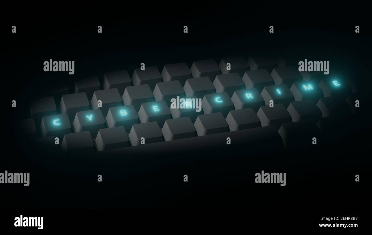 Cybercrime concept 3d illustration. Keyboard with glowing keys with cybercrime text Stock Photo ...