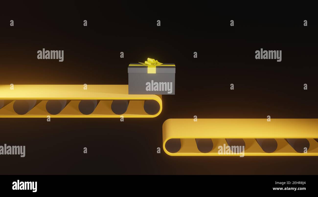 Gift box on conveyor belt. package on conveyor belt for delivery. 3d ...