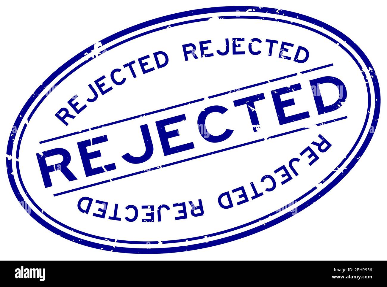 Grunge blue rejected word oval rubber seal stamp on white background ...