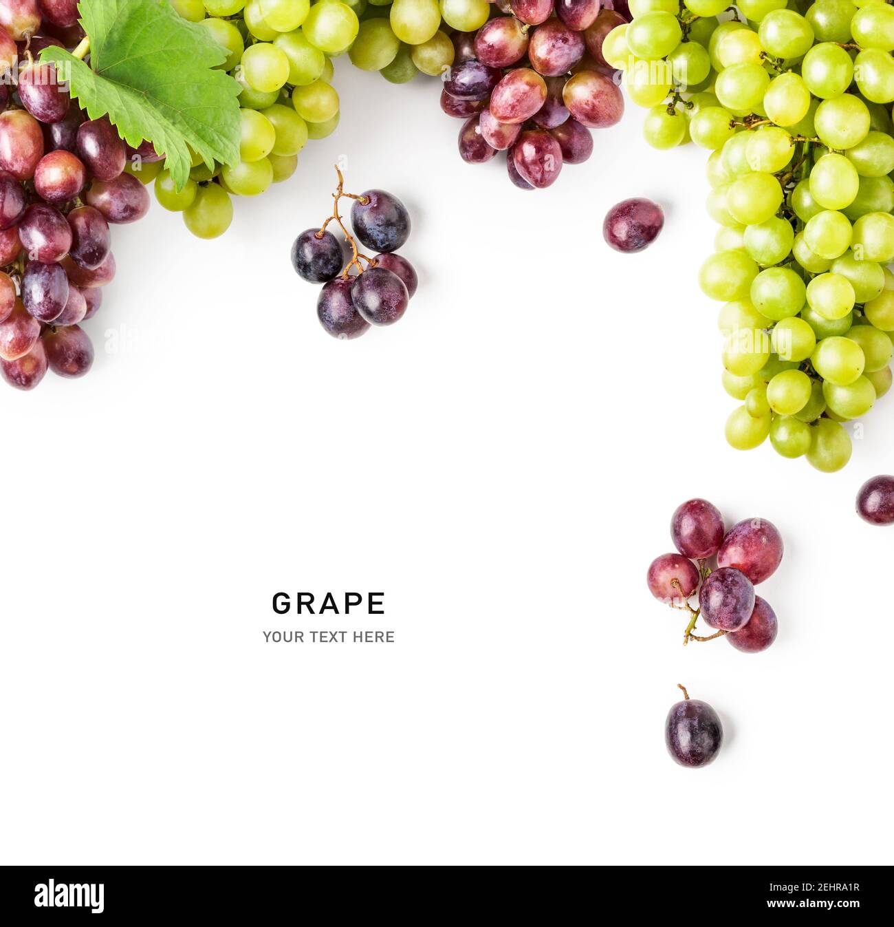 Green and red grape fruit creative frame and layout isolated on white ...