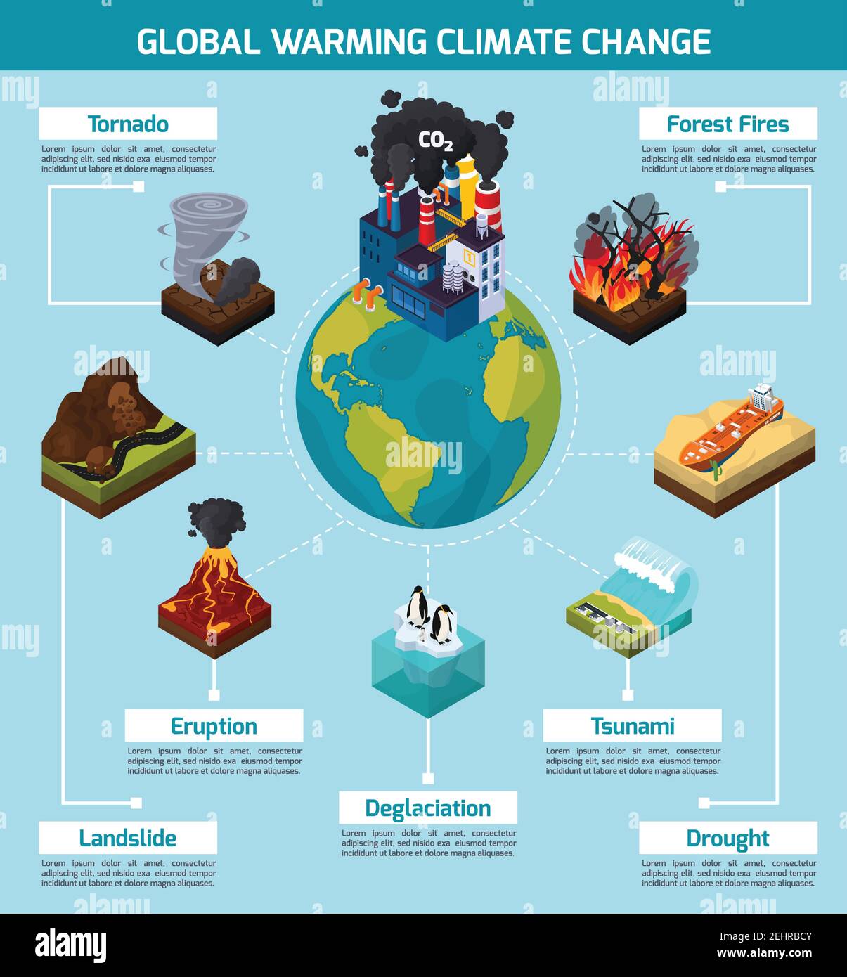 Global warming climate change orthogonal isometric infographics with ...