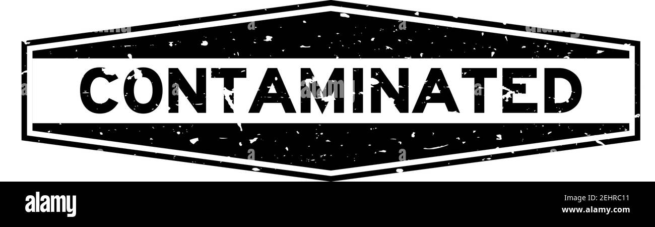 Grunge black contaminated word hexagon rubber seal stamp on white ...