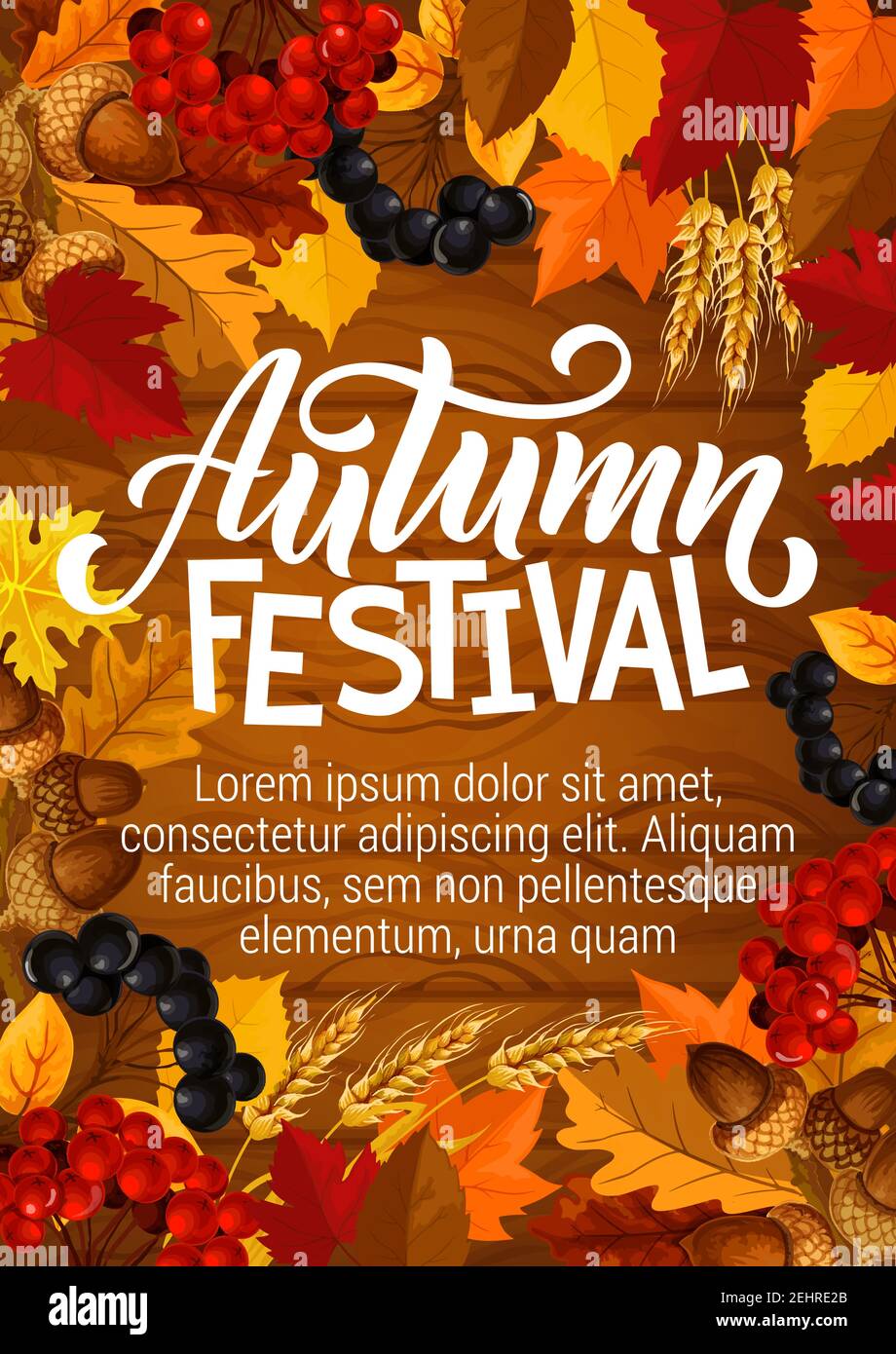 Autumn festival poster for seasonal fall fest or picnic. Vector autumn ...