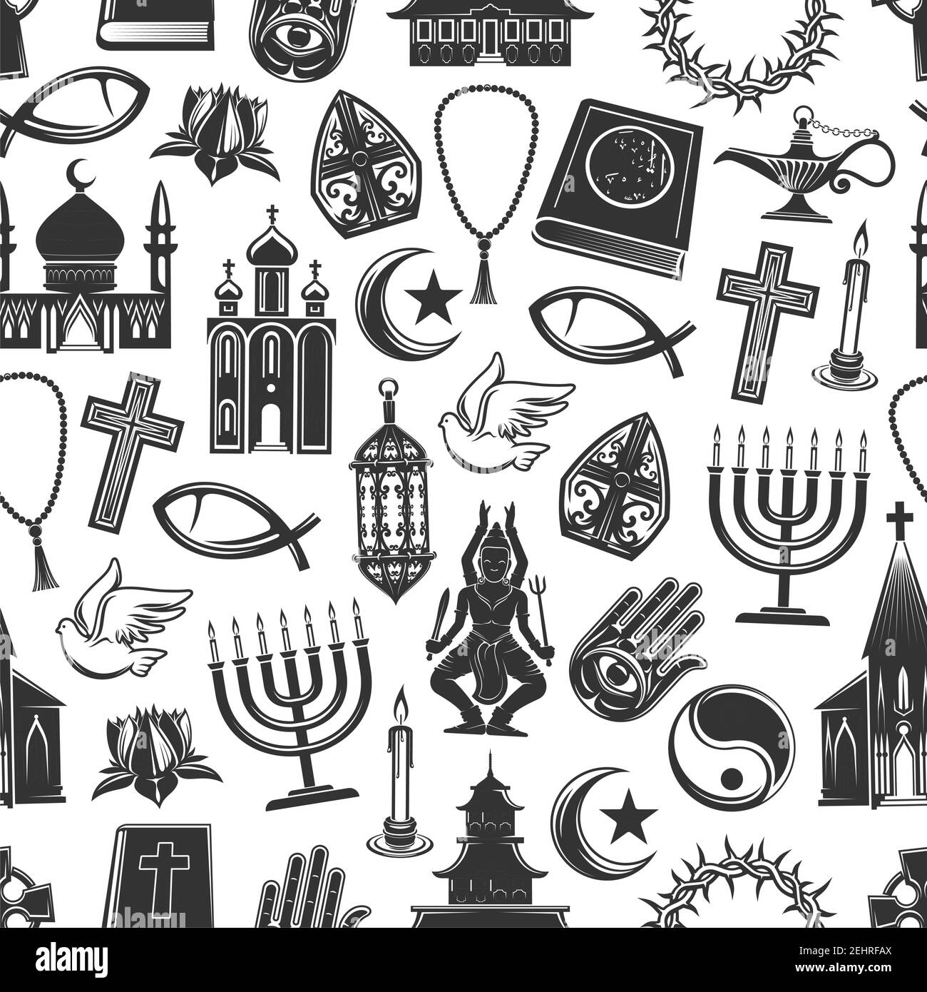 World religion symbols and religious signs seamless pattern. Vector ...