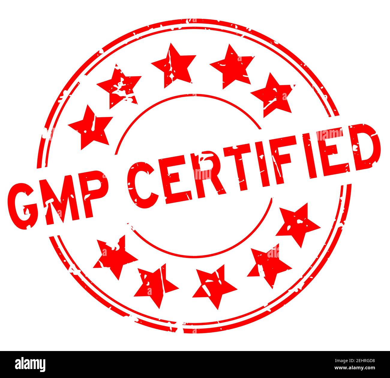 Grunge red gmp certified word with star icon round rubber seal stamp on white background Stock ...