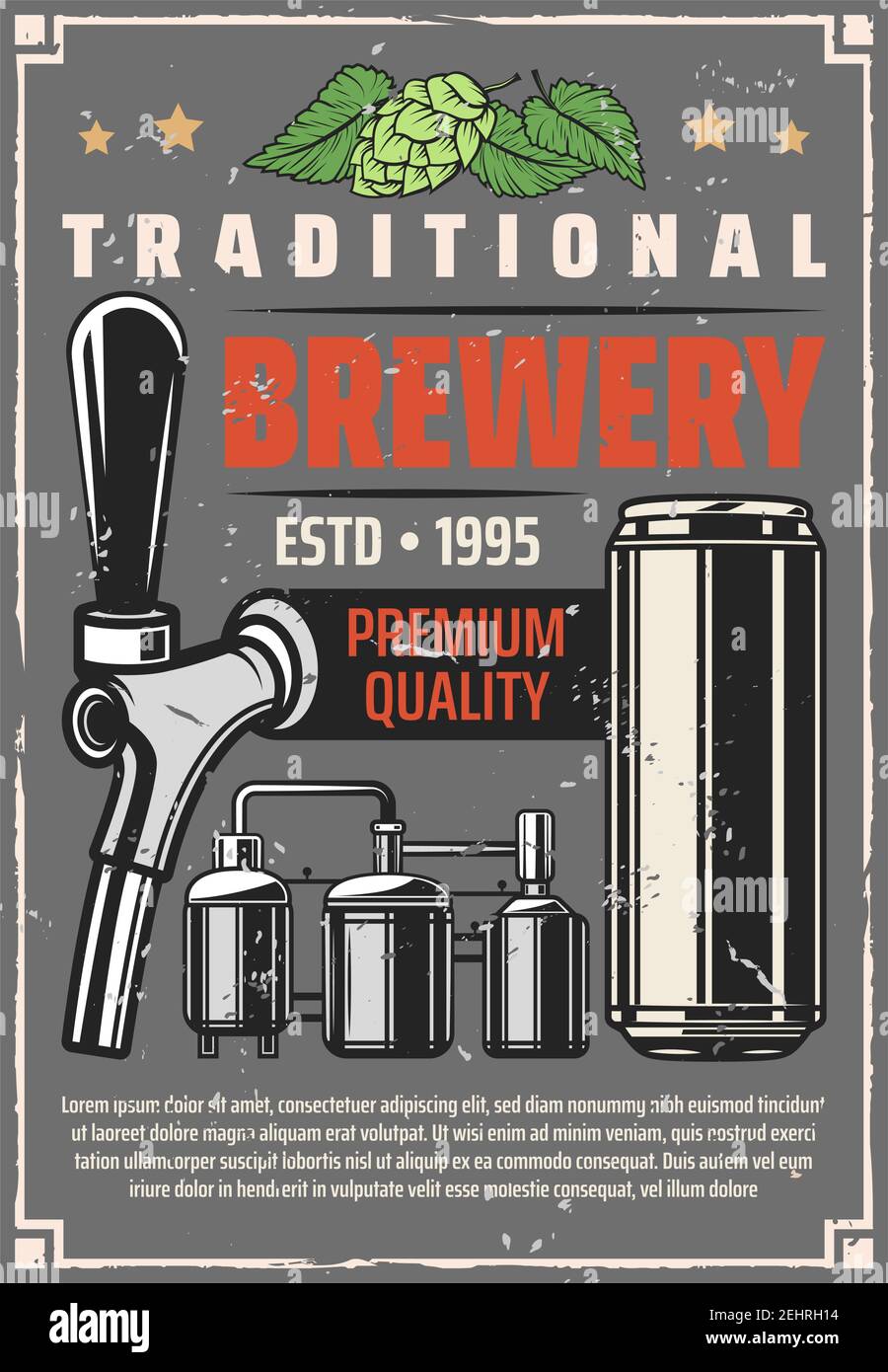 Beer brewing factory or traditional brewing production line retro ...