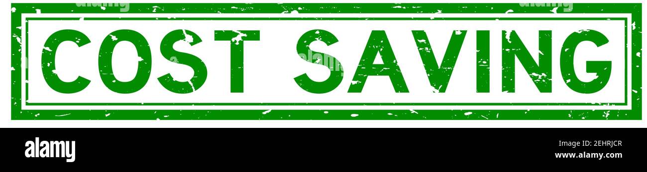 Grunge green cost saving word square rubber seal stamp on white ...
