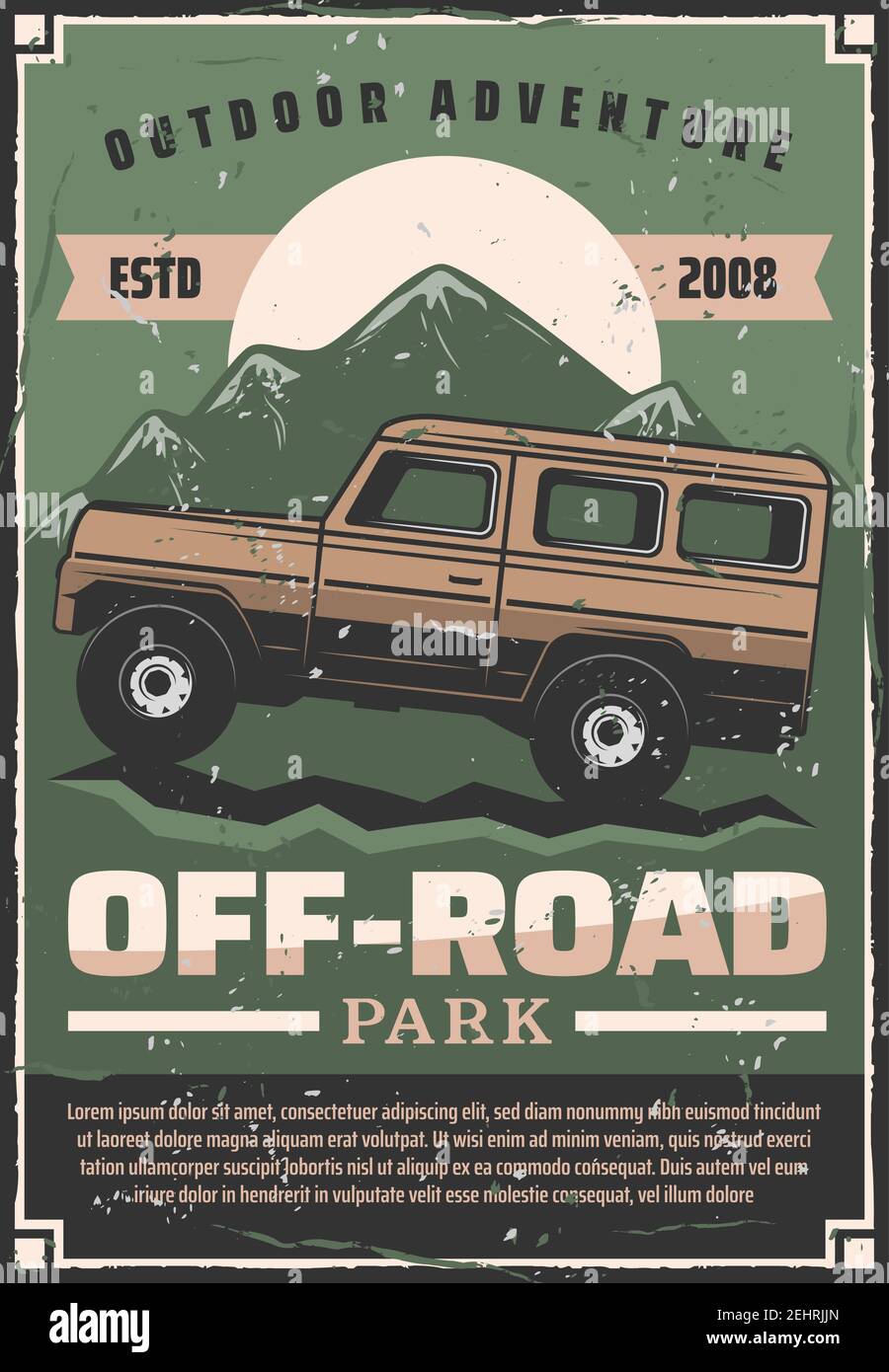 Off-road travel adventure or car extreme sport club retro poster ...