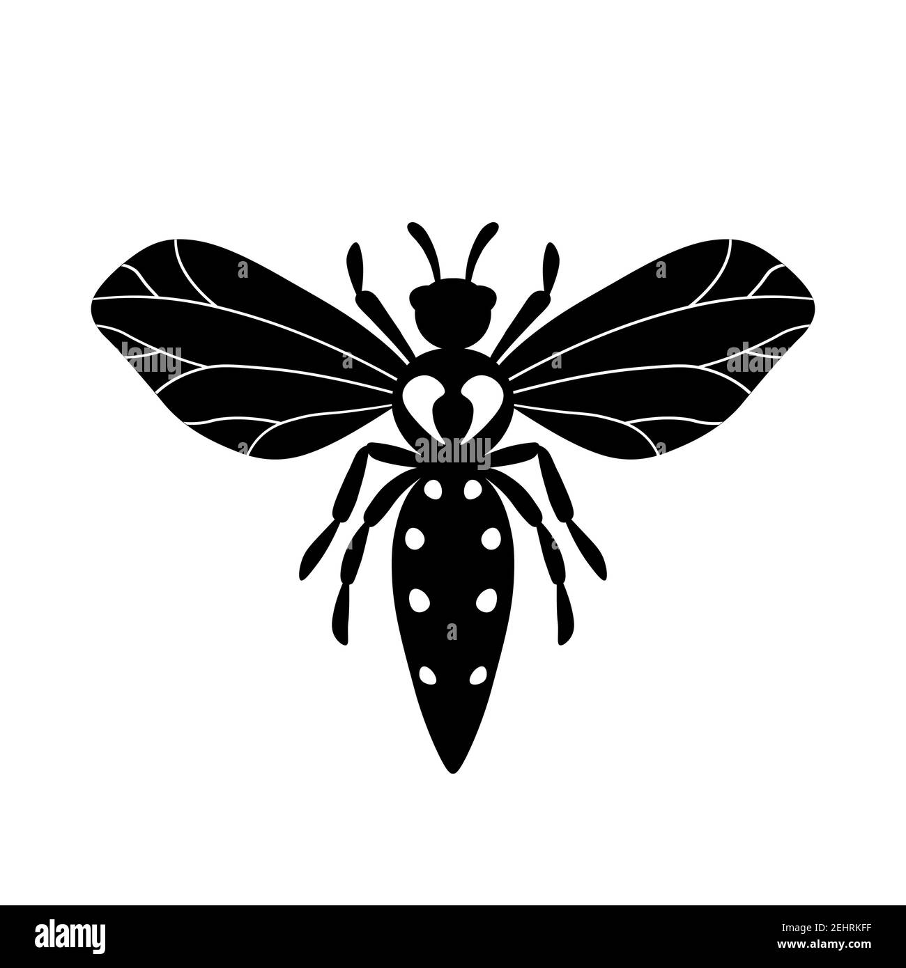 Cartoon cute bee mascot. Bee flies. Small wasp. Outline black logo ...