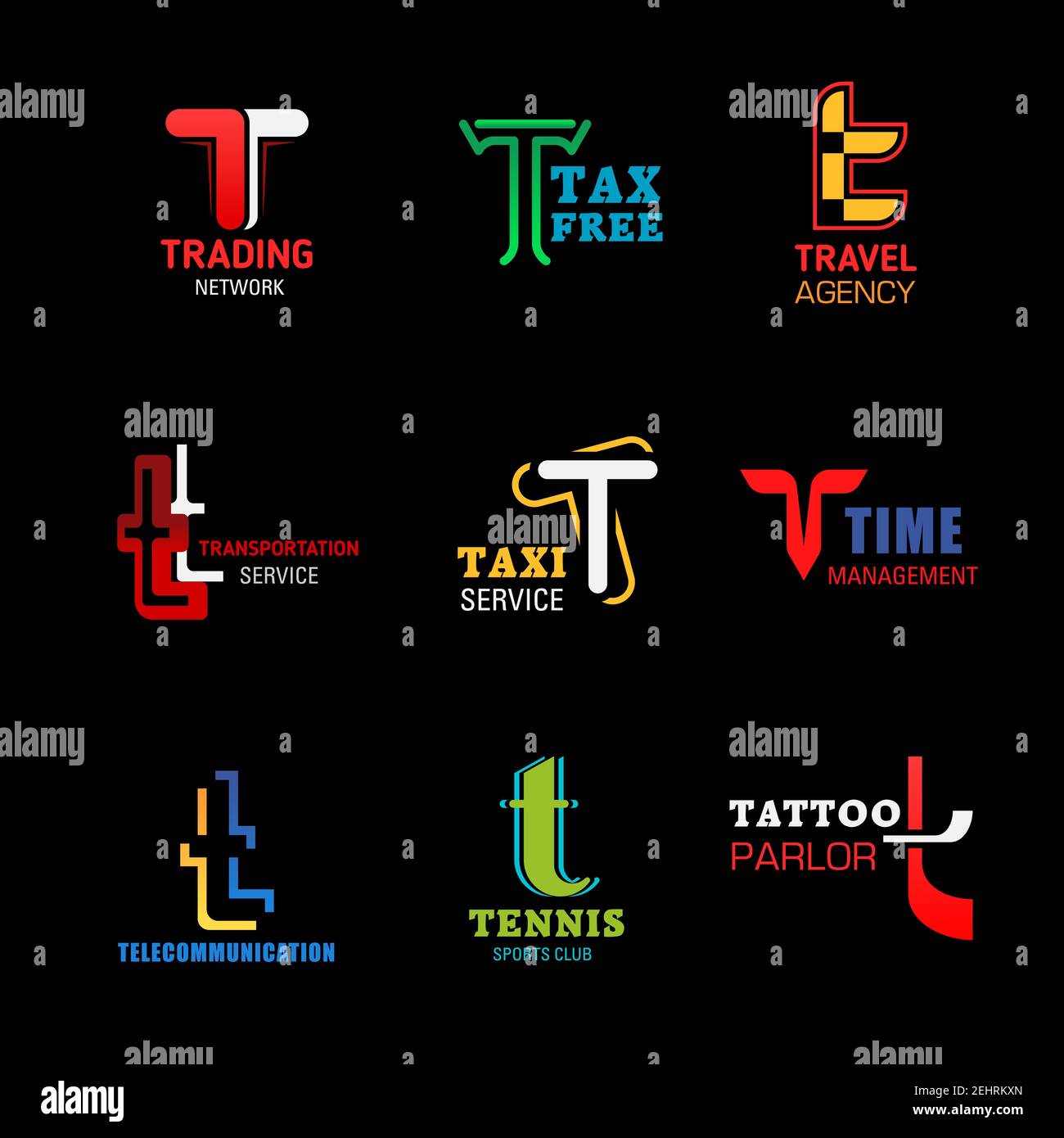 Letter T icons composition for business identity, vector. T symbols of ...