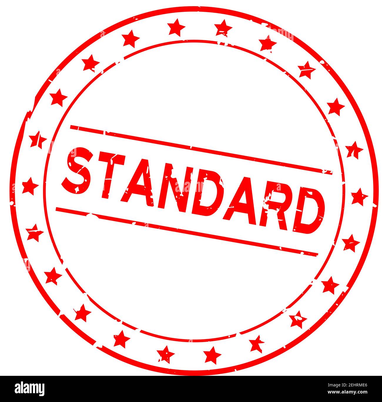 Grunge red standard word with star icon round rubber seal stamp on ...