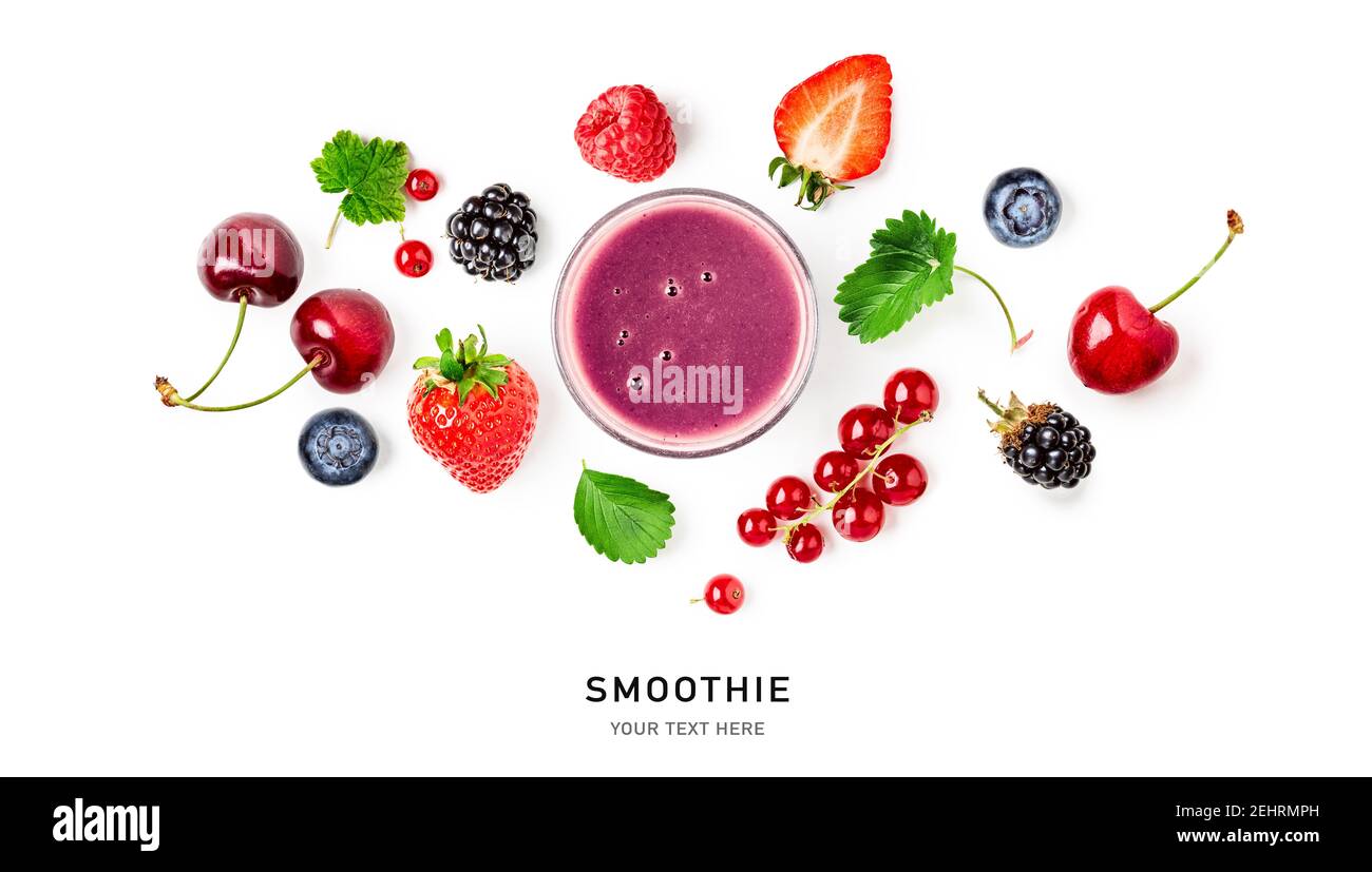 Smoothie, strawberry, blackberry, currant blueberry and raspberry ...