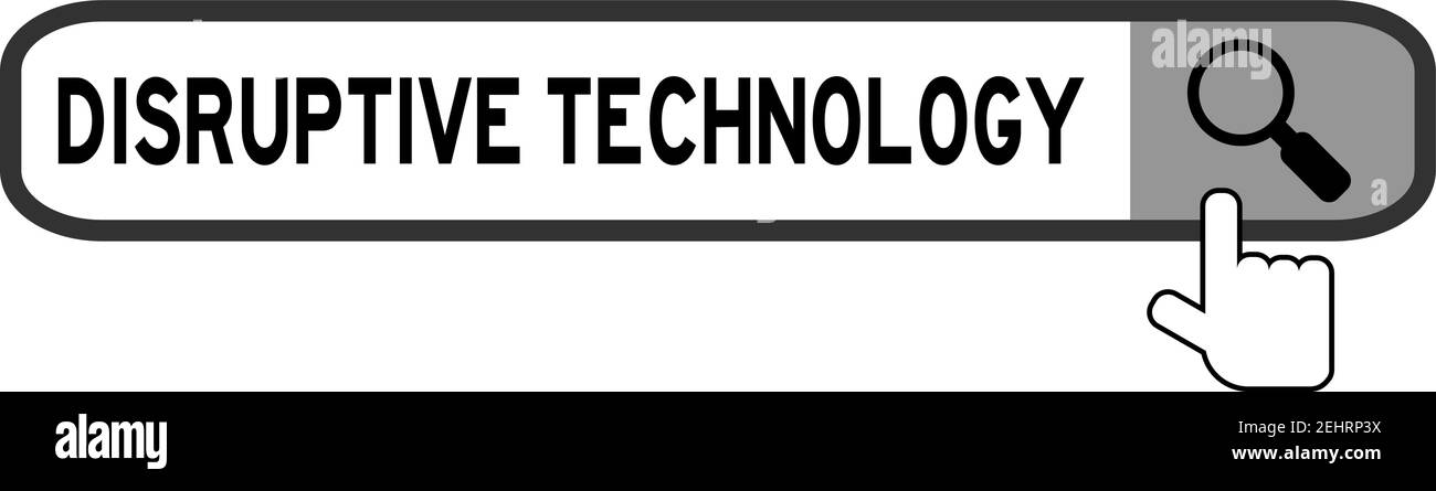 Hand icon over magnifier to find word disruptive technology in search ...