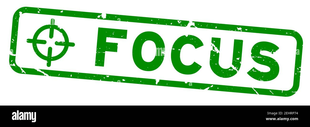 Grunge green focus word with scope icon square rubber seal stamp on ...