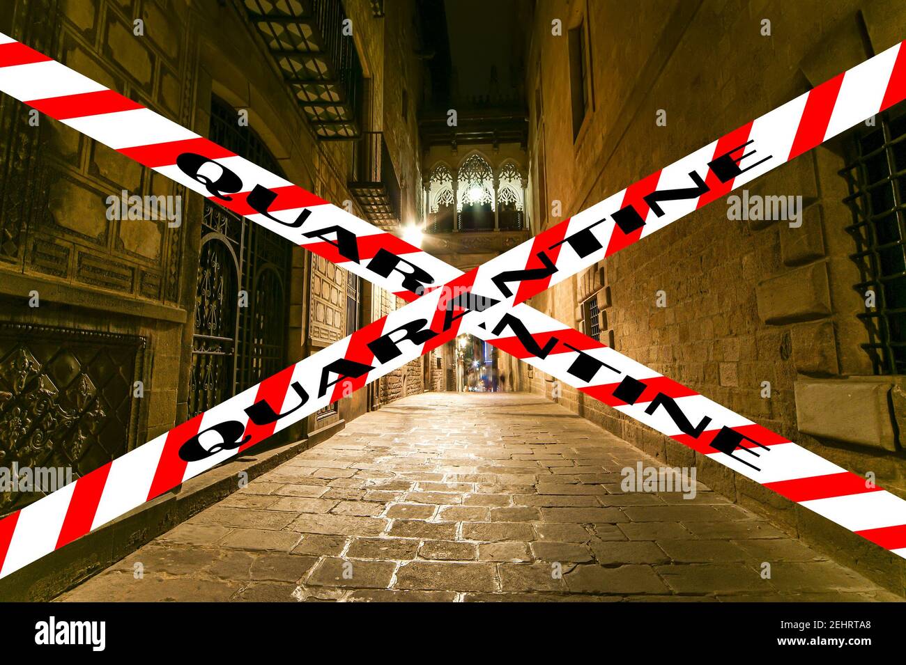 Coronavirus in Barcelona, Spain. Quarantine sign. Concept of COVID ...