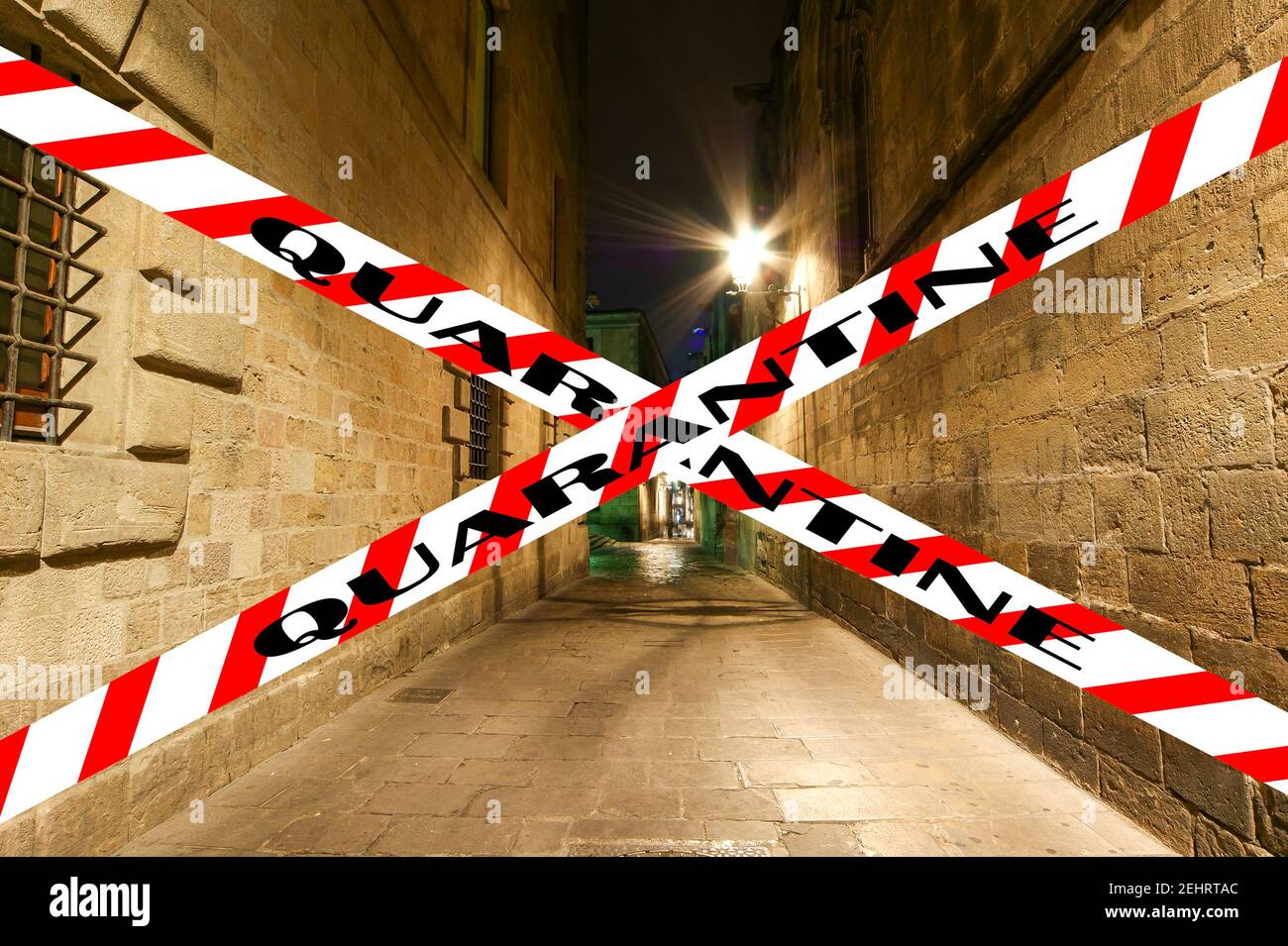 Coronavirus in Barcelona, Spain. Quarantine sign. Concept of COVID ...